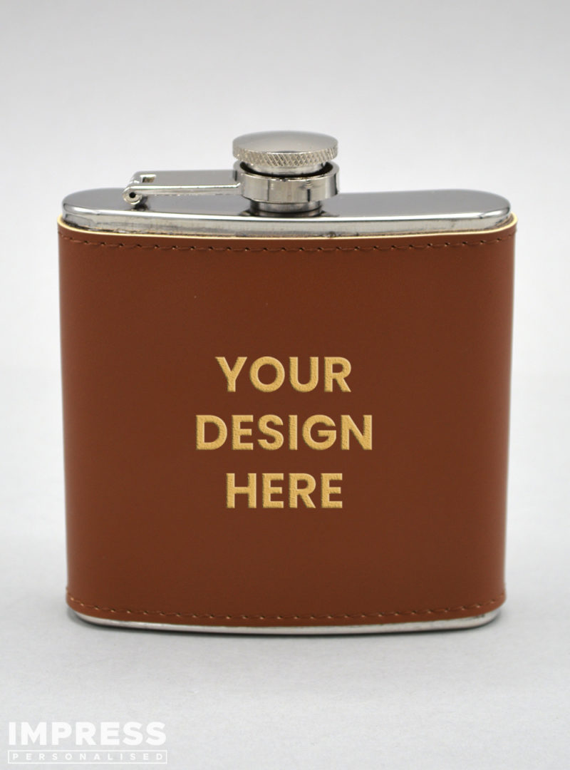 Design Your Own Brown Leather Hip Flask – Impress Personalised Gifts
