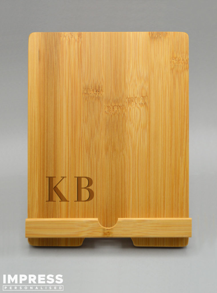 Bamboo Tablet Stand “Classic Initials” – Impress Personalised Gifts